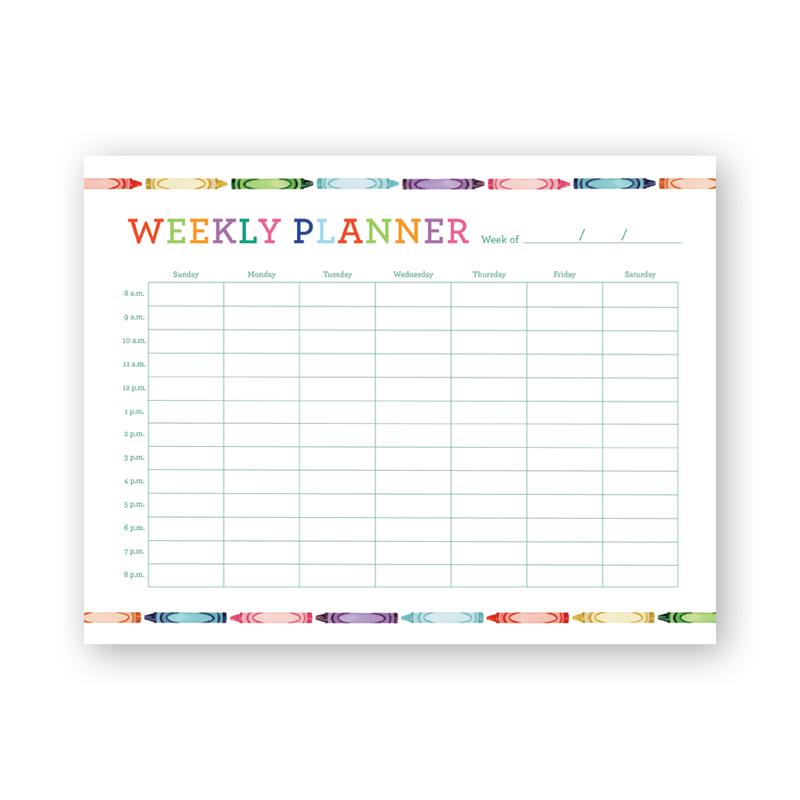 Back to School Crayons Hourly Planning Notepad– Dogwood Hill