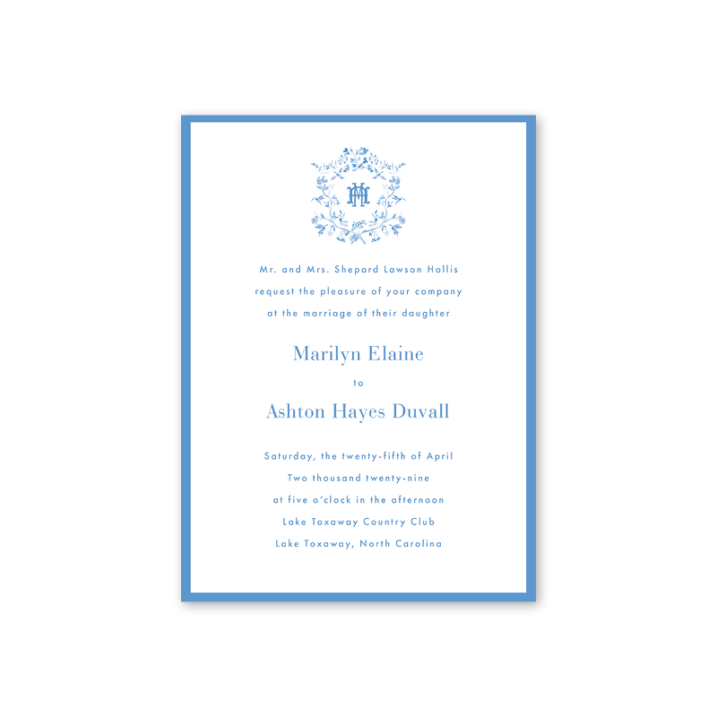 Hummingbird Blue Crest Wedding Invitation– Dogwood Hill
