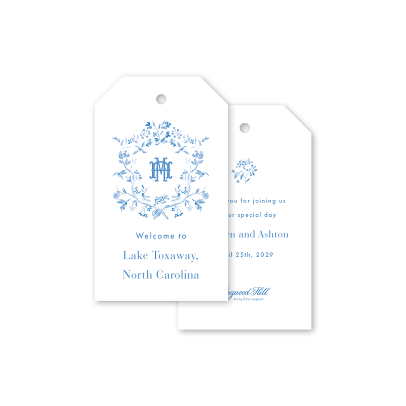 Hummingbird Blue Wedding Crest Gift Tags– Dogwood Hill