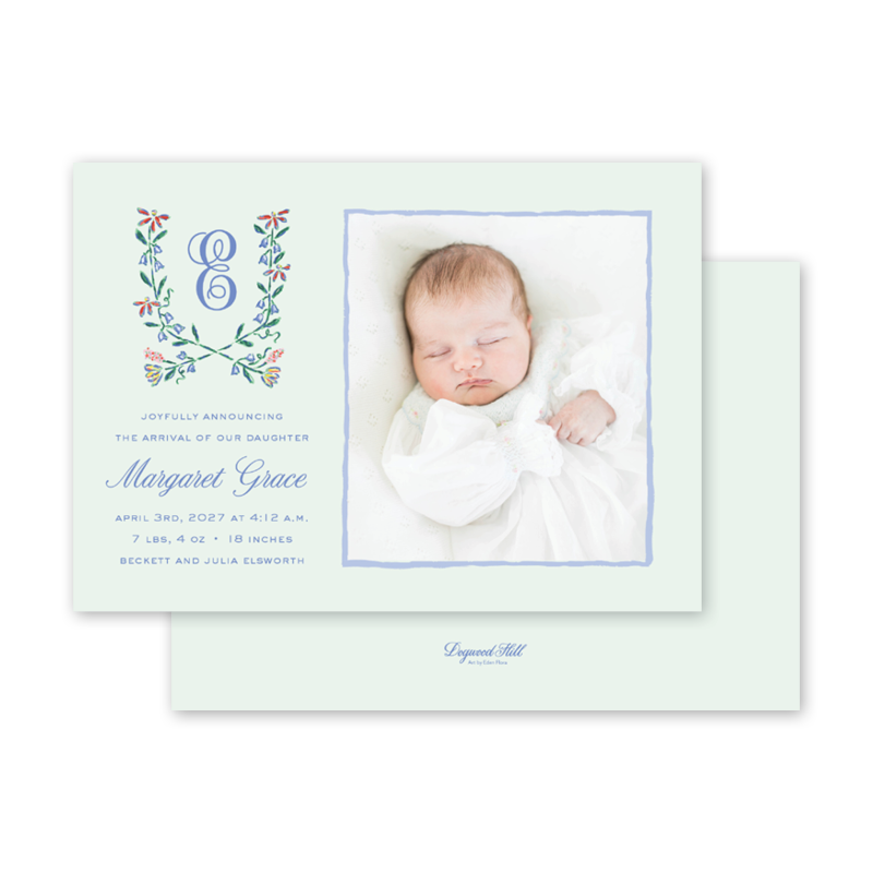 April Showers Crest Green Landscape Birth Announcement– Dogwood Hill