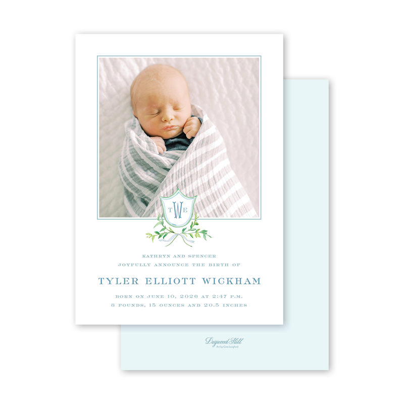 Ribbon Crest Birth Announcement– Dogwood Hill